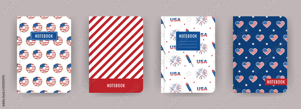 Cover page notebook collection. 4th of July and Independence of USA ...