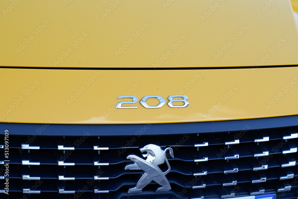 Peugeot e-208 vehicle Electric 208 car logo brand and text sign Stock ...