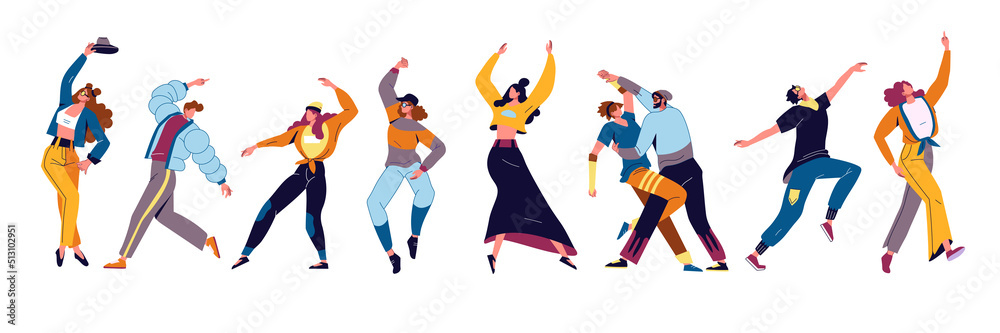 Fun happy people action. Diverse young and adult characters in active ...