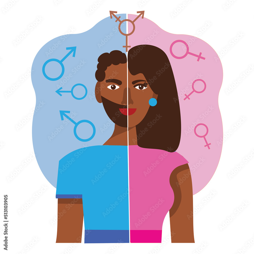 Gender Identity Concept Gender Transition Half Man And Woman African