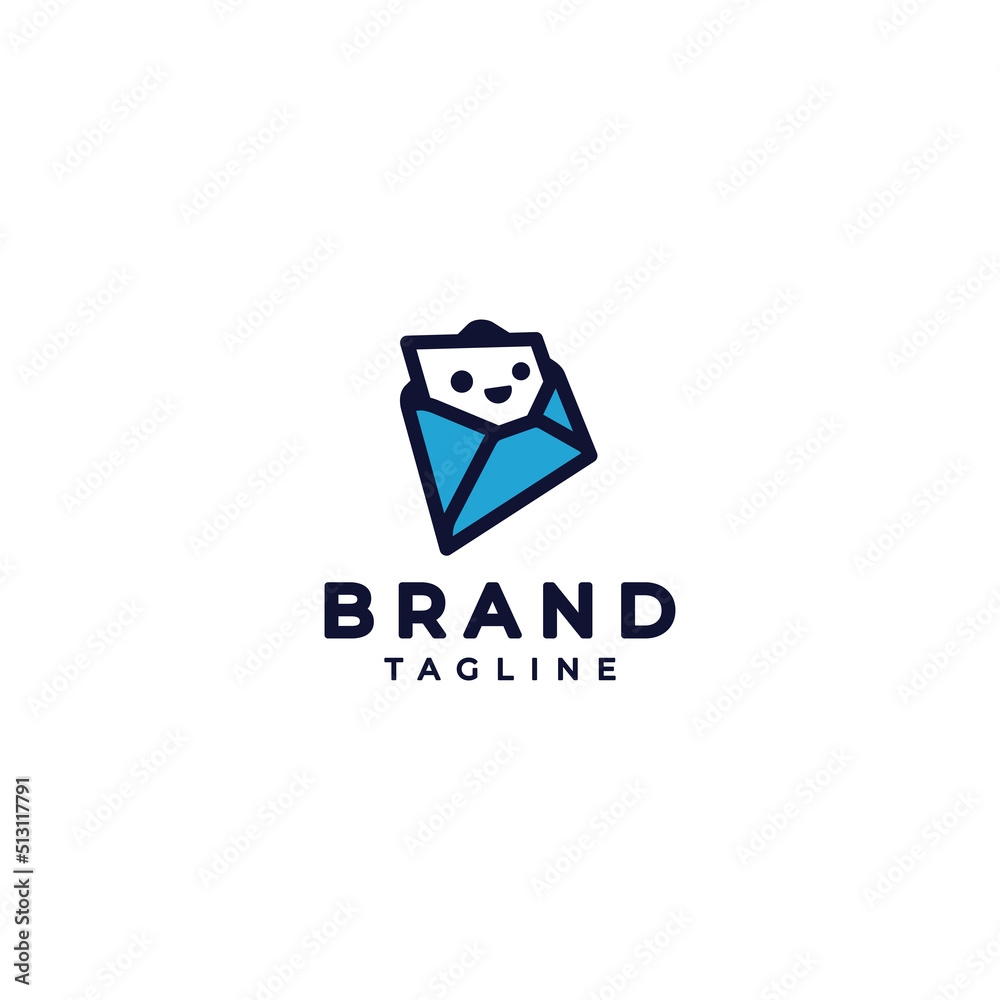 Happy Blue Envelope Logo Design. Playful blue envelope logo design with ...