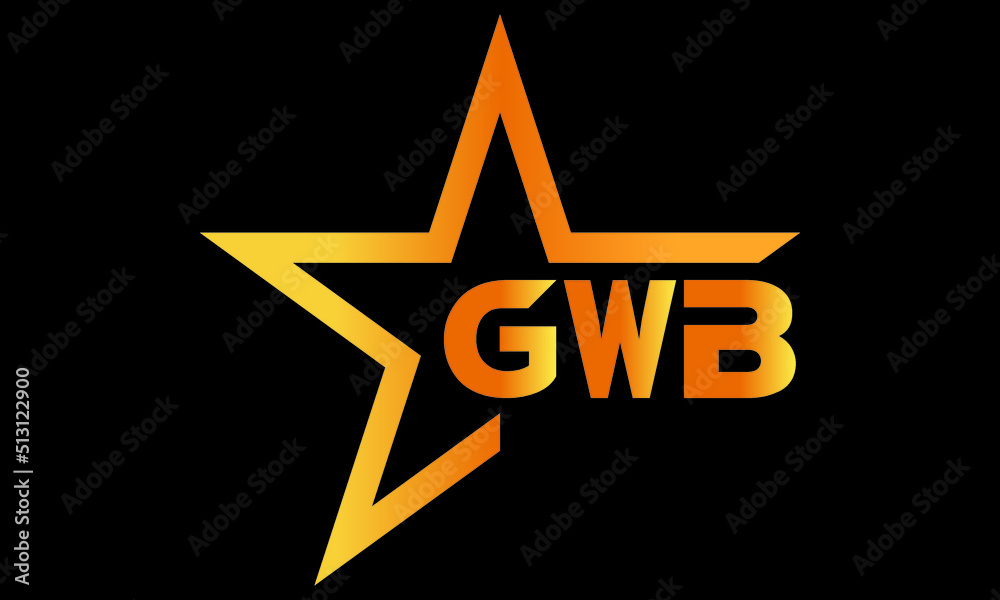 GWB golden luxury star icon three letter logo design vector template ...