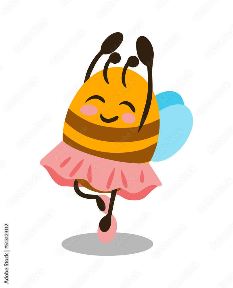 Cute bee dancing in tutu. Vector illustration. Image of bee isolated on ...