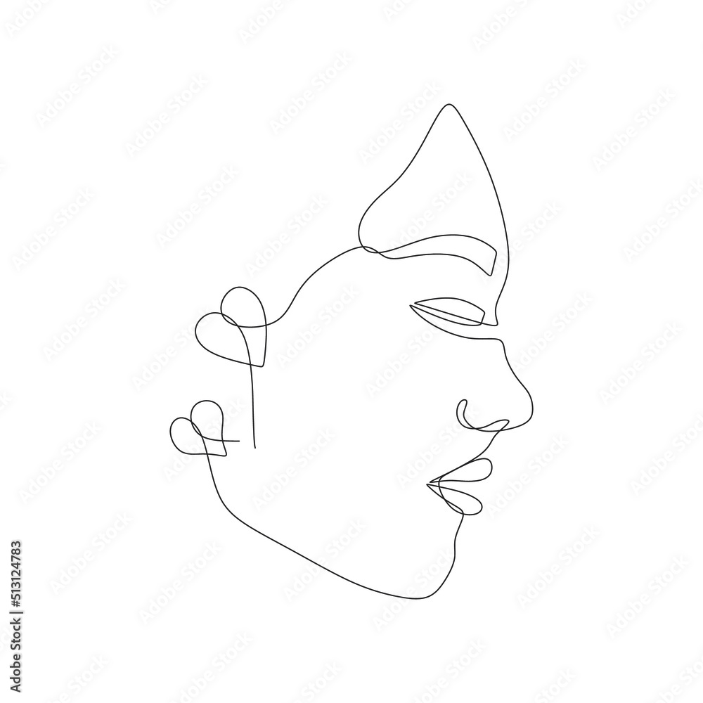 Abstract Face One Line Drawing Portrait Minimalist Single Hand Drawn