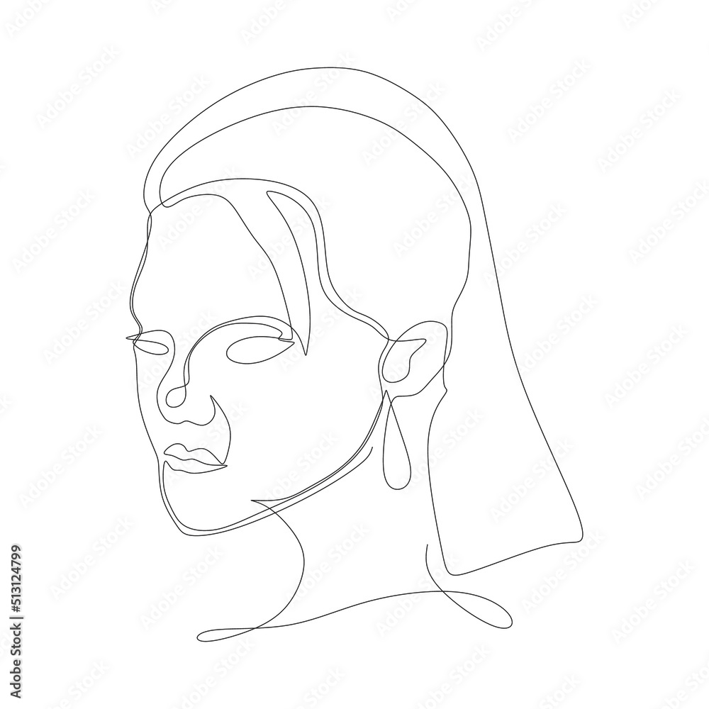 Abstract Face One Line Drawing Portrait Minimalist Single Hand Drawn