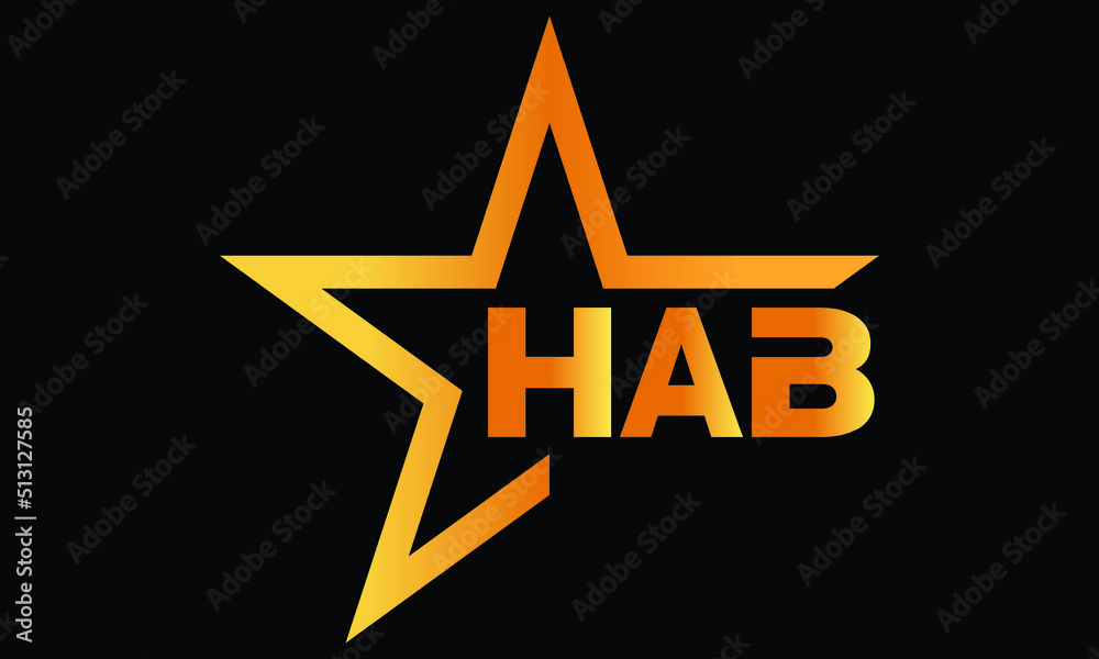 HAB golden luxury star icon three letter logo design vector template ...