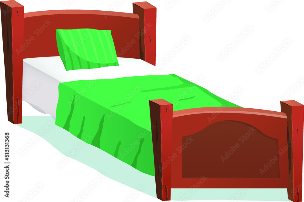 Cartoon Wood Bed With Green Blanket Illustration of a cartoon wooden ...