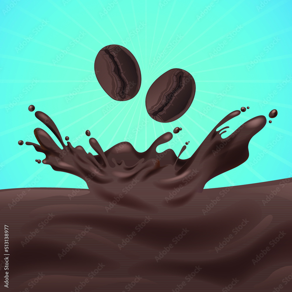 Coffee Bean Food Flavor Splash Water Template Background Illustration ...