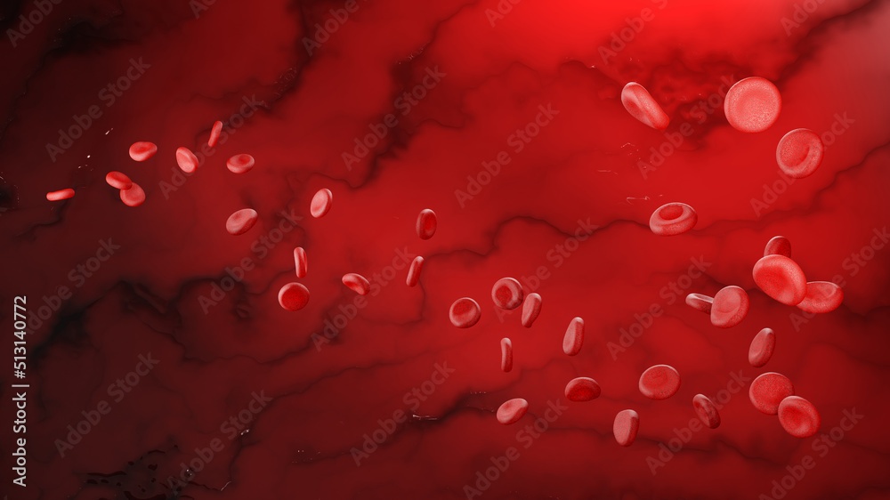 Blood cells, on the background of veins. Blood cells of the body under ...