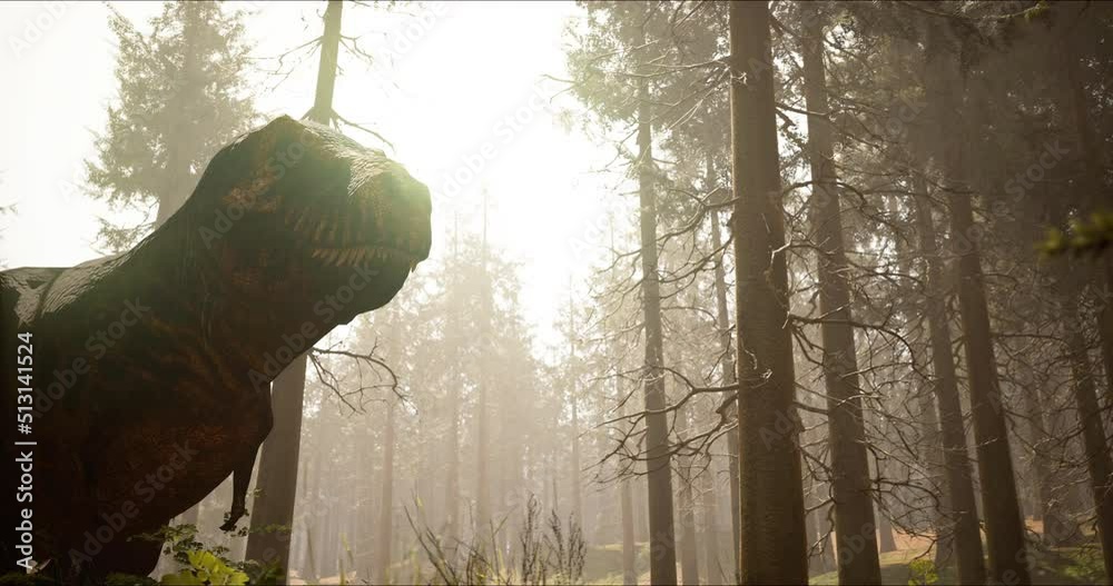 Tyrannosaurus walks through the Jurassic jungle. The Age of Dinosaurs ...