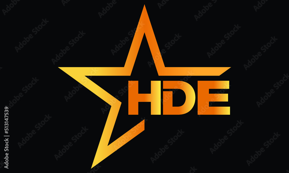 HDE golden luxury star icon three letter logo design vector template ...