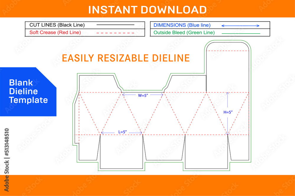 Diamond shape square size box dieline template and 3D box design Blank ...