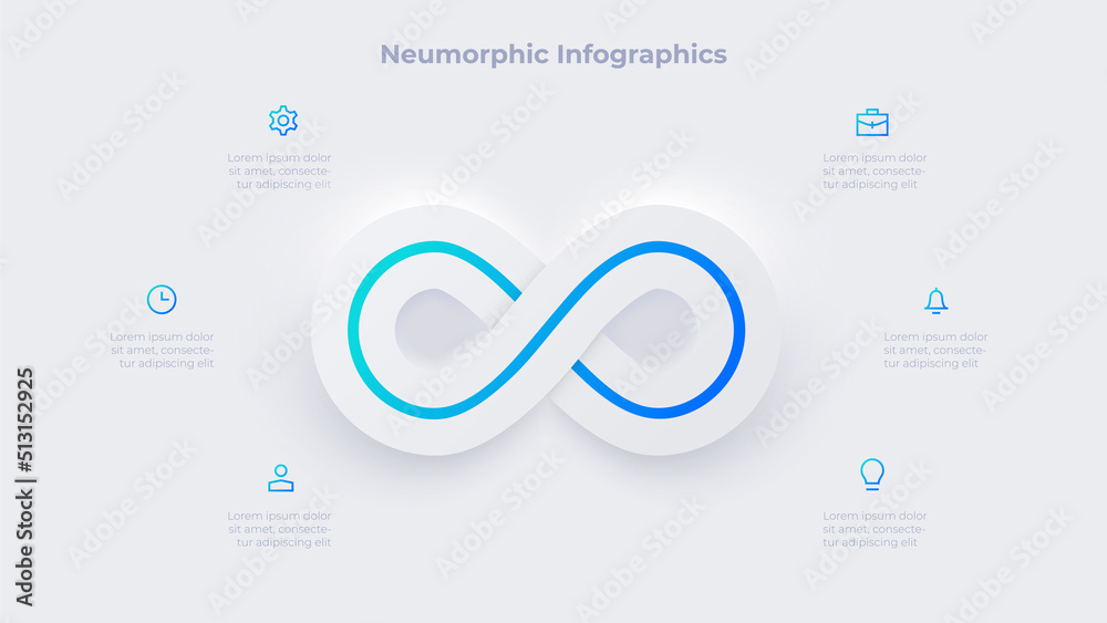 Neumorphic infinity infographic. Business data visualization with 6 ...