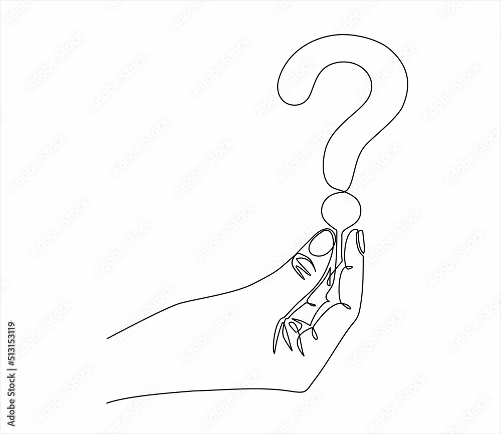 Continuous line vector illustration of hand holding question mark on ...