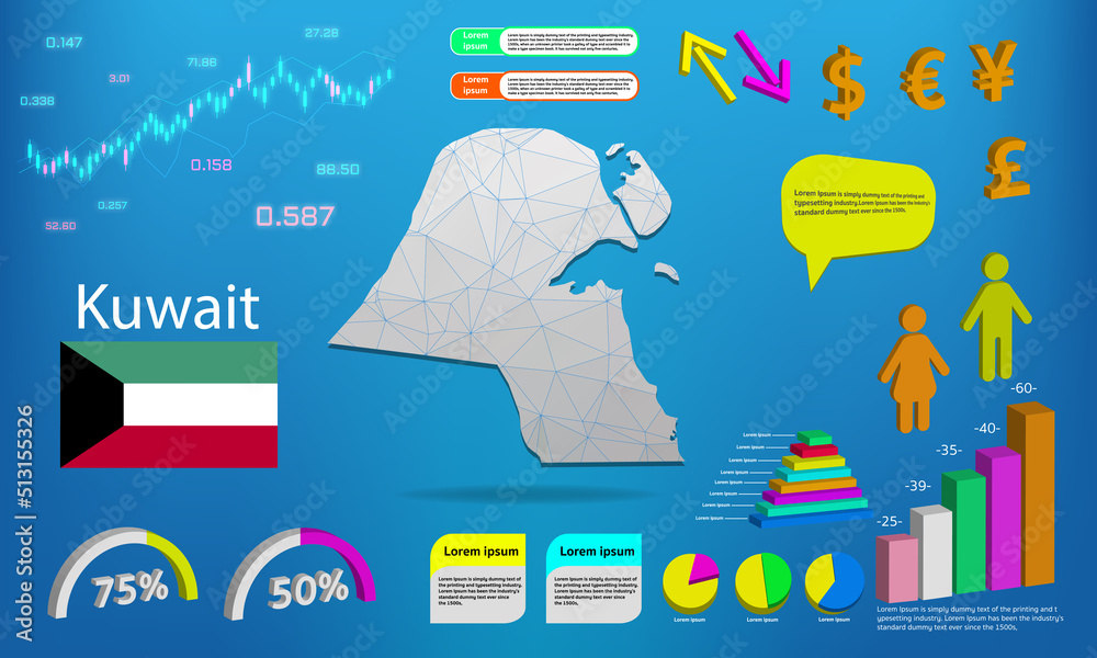 Kuwait map info graphics - charts, symbols, elements and icons ...