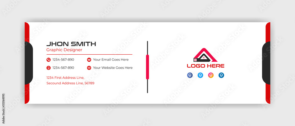 Corporate email signature design template with gray and red shape ...