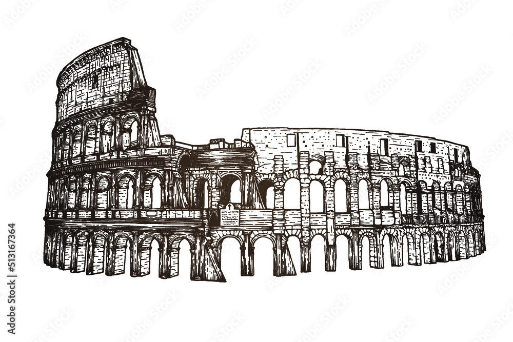 Coliseum in Italy - vector illustration - Hand drawn - Out line Stock ...