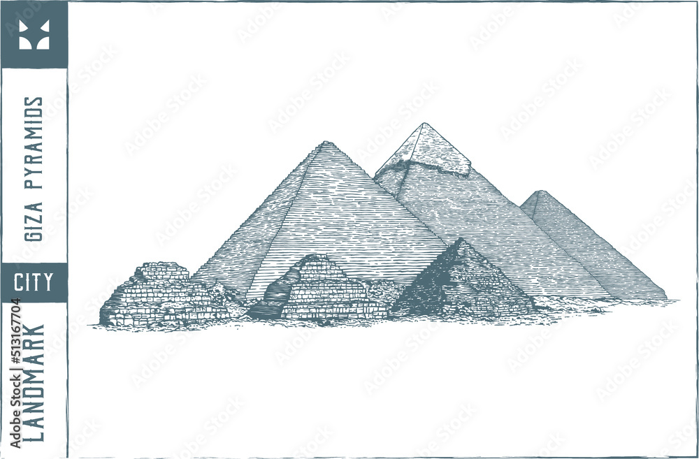 Poster Giza pyramids Vector illustration - Hand drawn - Out line – Wall ...