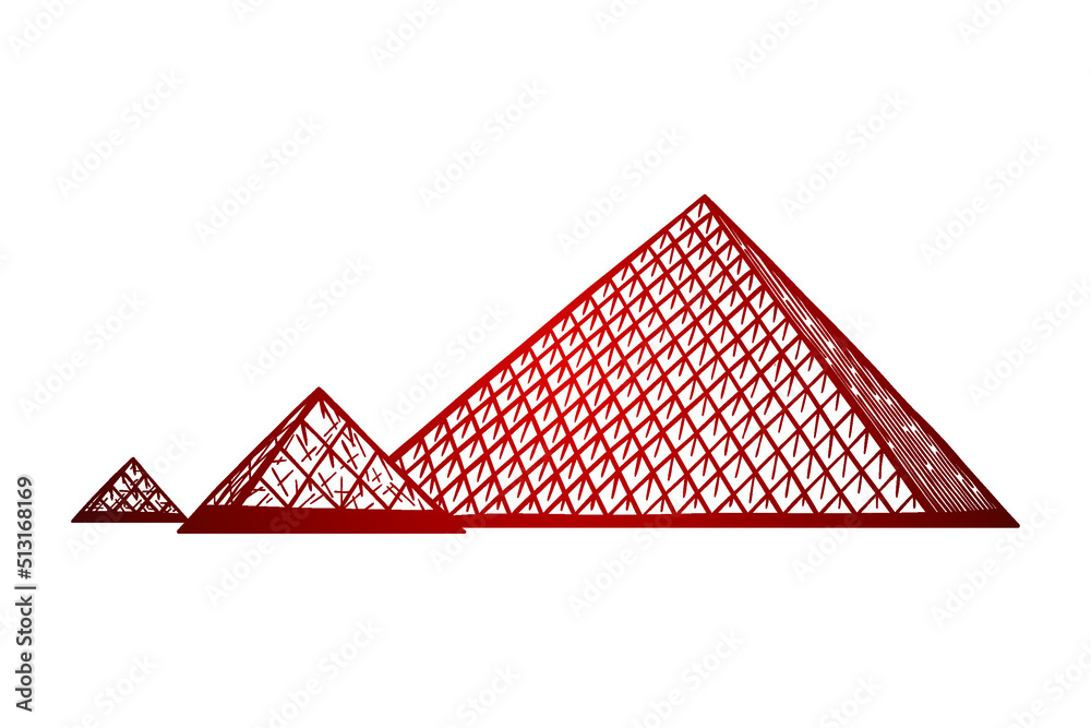 Louvre glass pyramid Vector illustration - Hand drawn - Out line Stock ...
