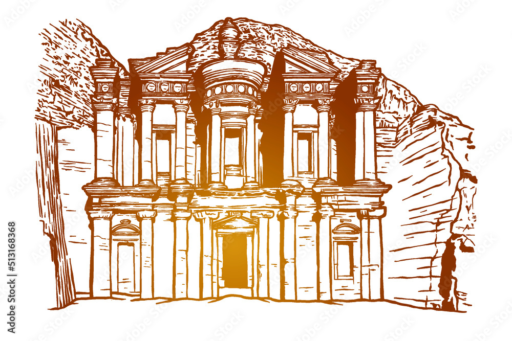 Petra -Jordan -The ancient city vector illustration - Hand drawn - Out ...