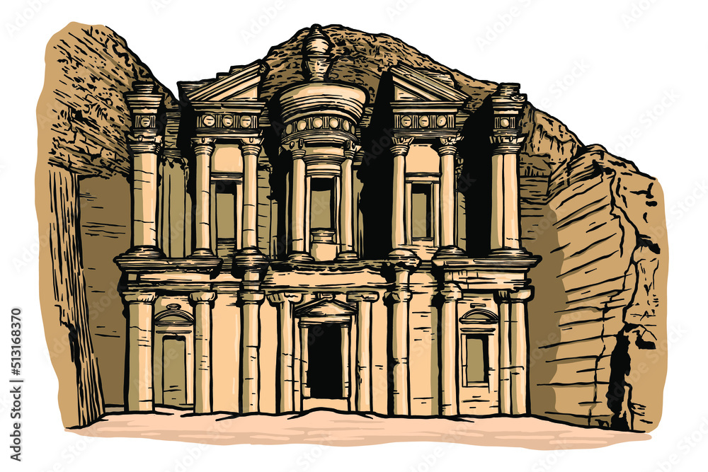 Petra -Jordan -The ancient city vector illustration - Hand drawn Stock ...