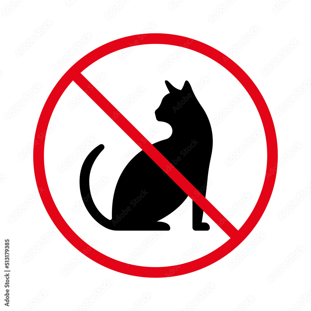 Ban Black Cat Silhouette Icon. Forbidden Kitten Sitting Rule Pictogram ...