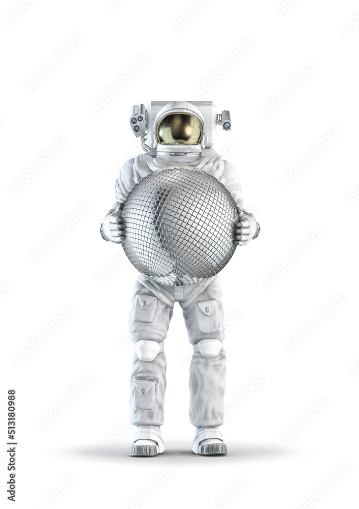 Astronaut with disco ball - 3D illustration of space suit wearing male ...