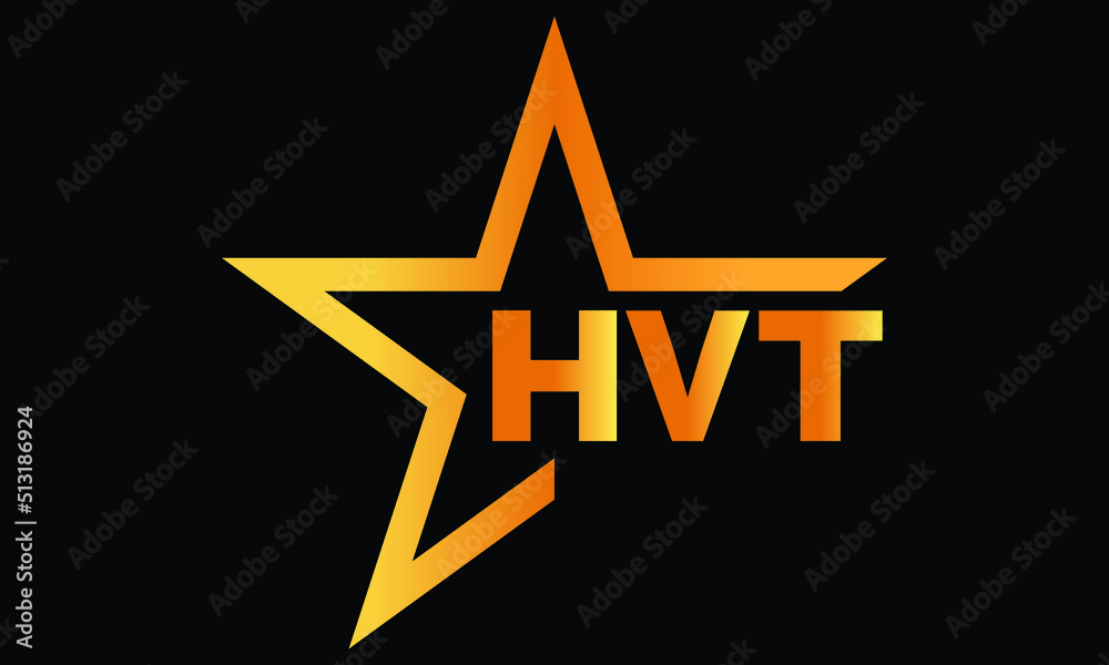 HVT golden luxury star icon three letter logo design vector template ...