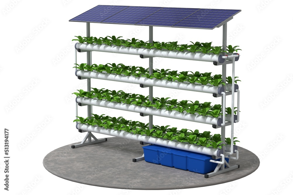 Vertical hydroponics farm with solar panels. Hydroponic system for ...