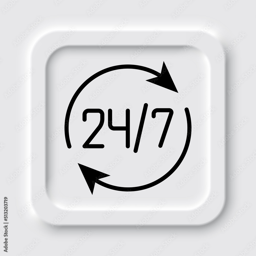 24h hours a day and 7 days a week simple icon vector. Flat design ...