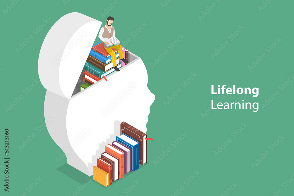 3D Isometric Flat Vector Conceptual Illustration of Lifelong Learning ...