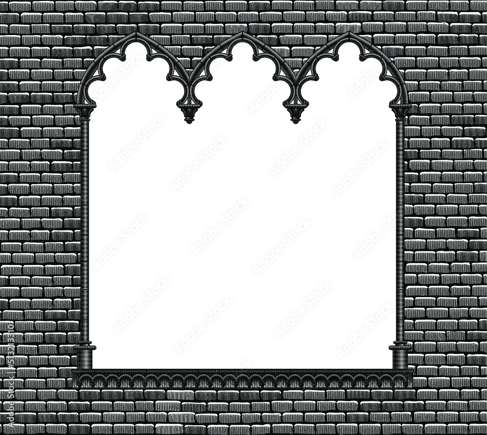 Engraved vintage drawing of a classic gothic architectural decorative ...