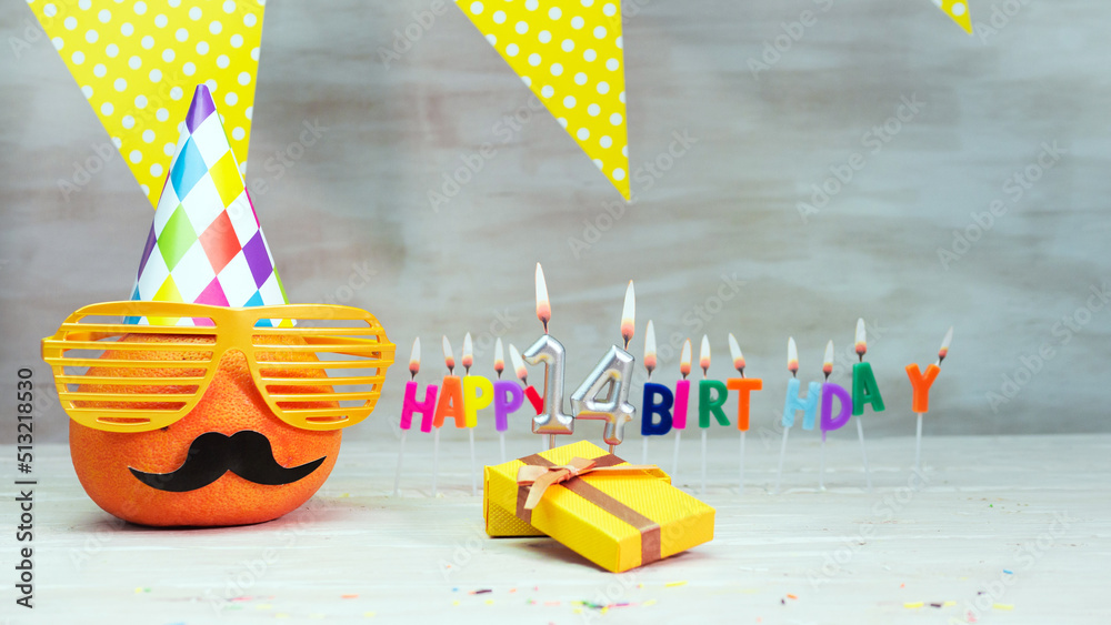Happy birthday card with number 14. Copy space, beautiful birthday ...