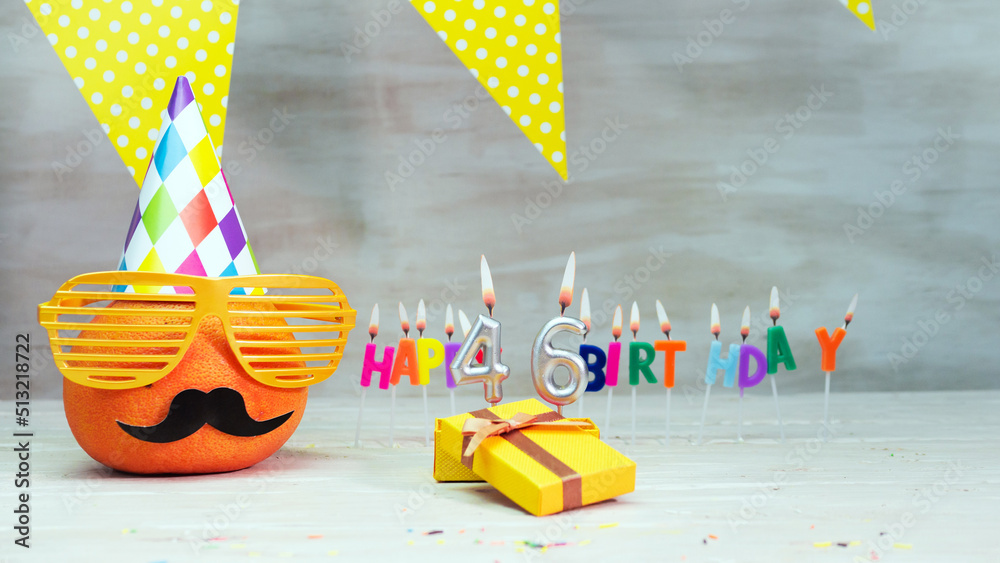 Happy birthday card with number 46. Copy space, beautiful birthday ...