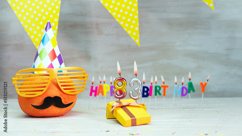 Happy birthday card with number 83 . Copy space, beautiful birthday ...