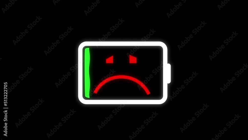 Charging icon appears on black screen, empty battery with a sad ...