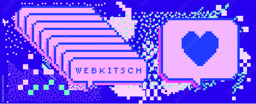 Trendy vaporwave background with pixel art chaotic composition. Concept ...