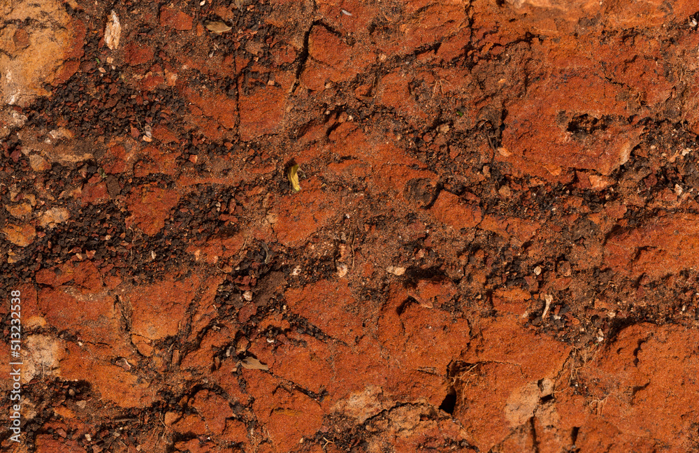 Foto de Sedimentary rocks with a high content of iron oxide. Red soil ...