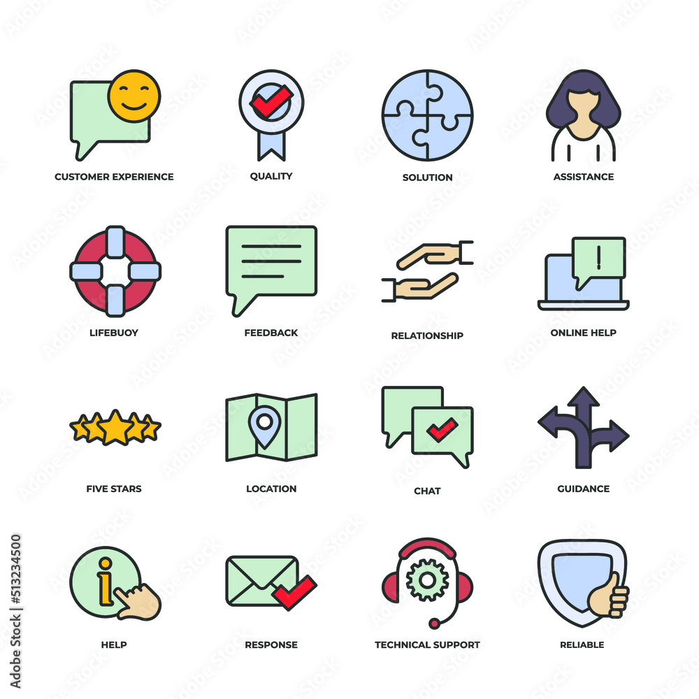 Customer Service and Support elements collection, flat icons set ...