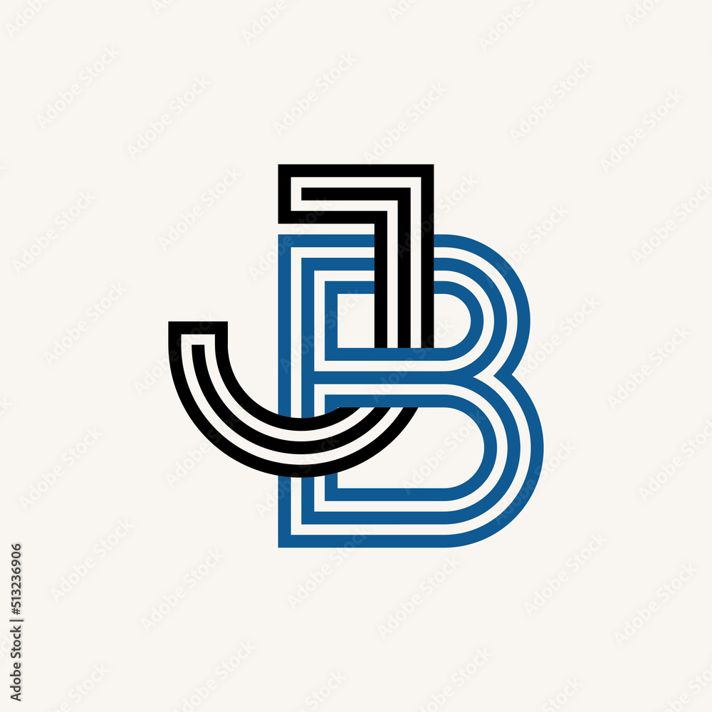 Simple and unique letter or word JB sans serif line out font on connect ...