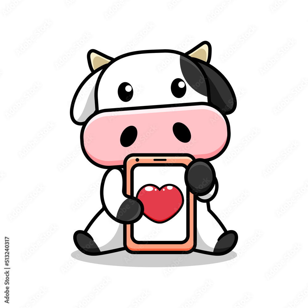 cute cow design with phone Stock Vector | Adobe Stock