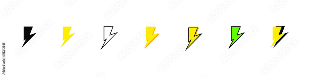 Thunder bolt vector icons set. Electrical sign. Thunderbolt symbol ...