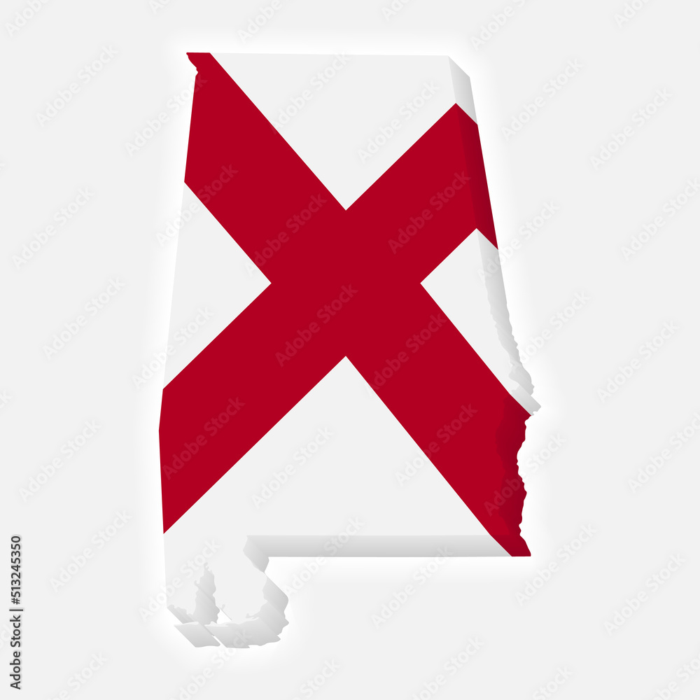 3D map and flag of Alabama. Detailed isometric silhouette. Vector ...