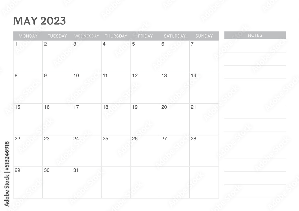 simple calendar May 2023 with notes Stock Vector | Adobe Stock