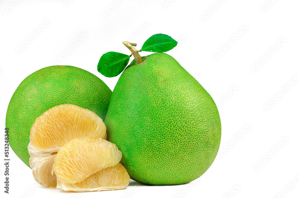 Pomelo pulp without seeds isolated on white background. Thailand pomelo ...