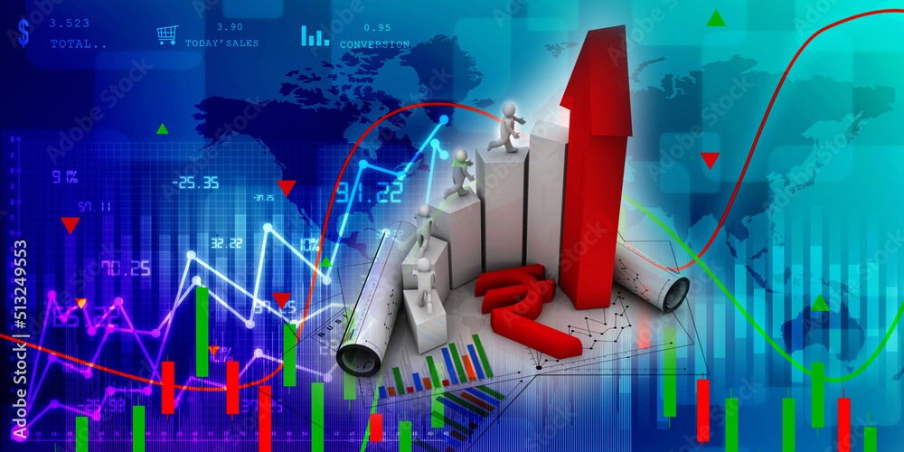3d rendering Stock market online business concept. business Graph with Indian rupee sign Stock ...