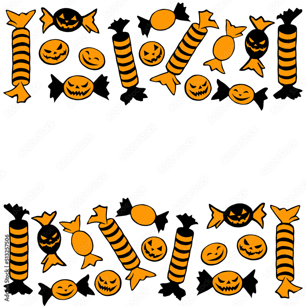 Background, frame of candy in different wrappers in Halloween style ...