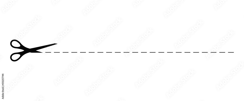 Scrissors cut dotted line with dash mark icon. Shear trim paper coupon ...