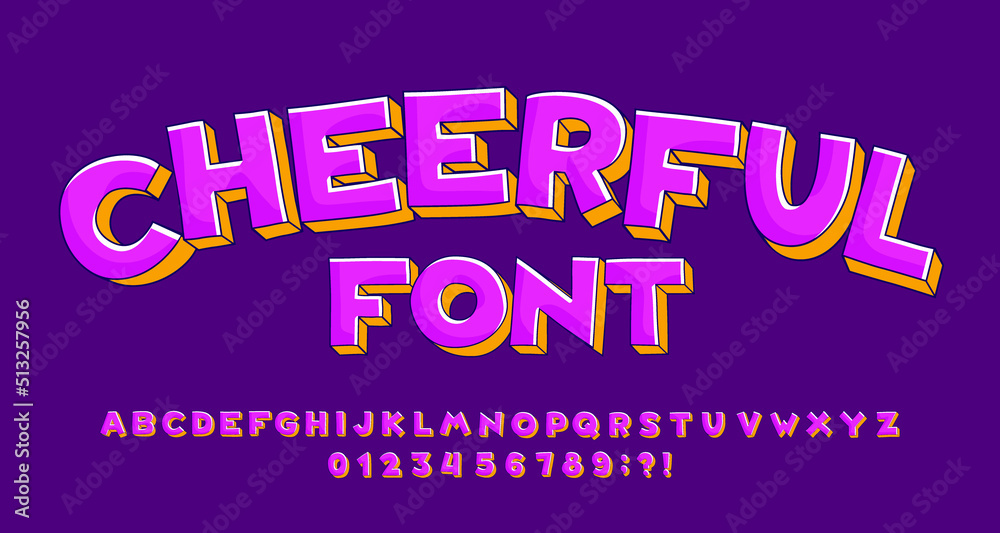 Cheerful alphabet font. Handwritten 3d letters and numbers. Stock ...