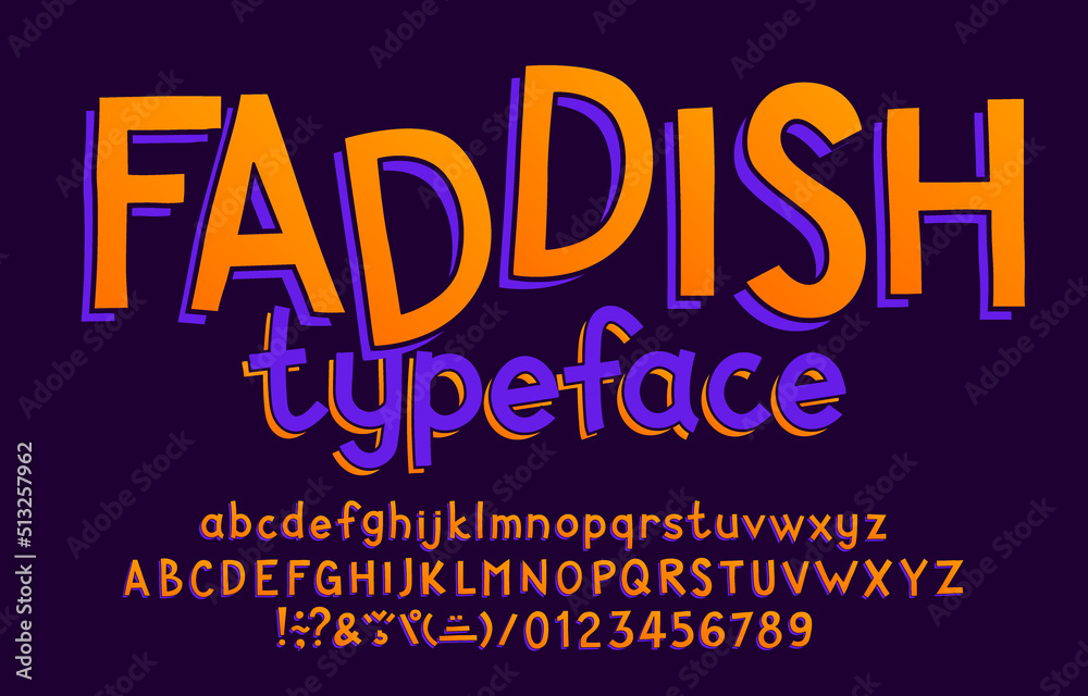 Faddish alphabet font. Handwritten letters and numbers. Uppercase and ...